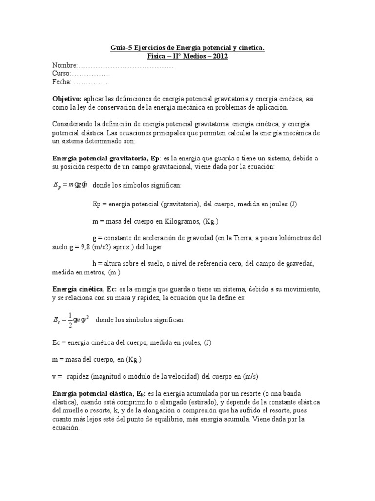Guia-4C-Ejercicios - Energia Cinetica y Potencial | PDF | Energía ...