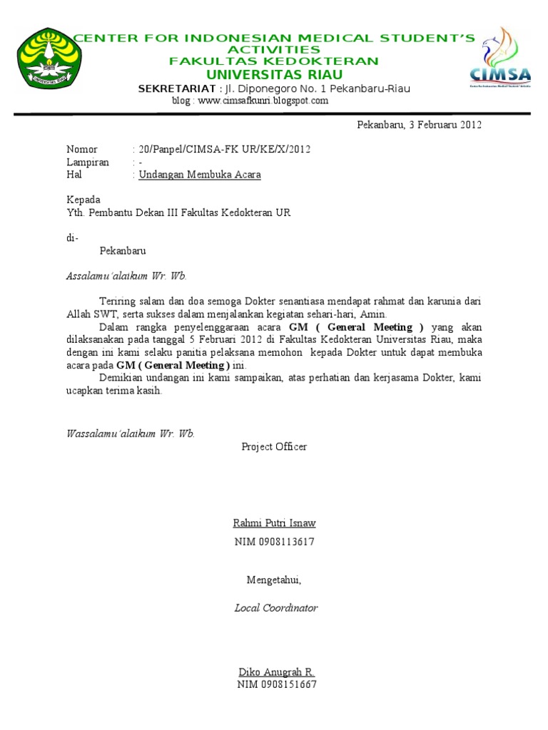 Surat Undangan Membuka Acara | PDF
