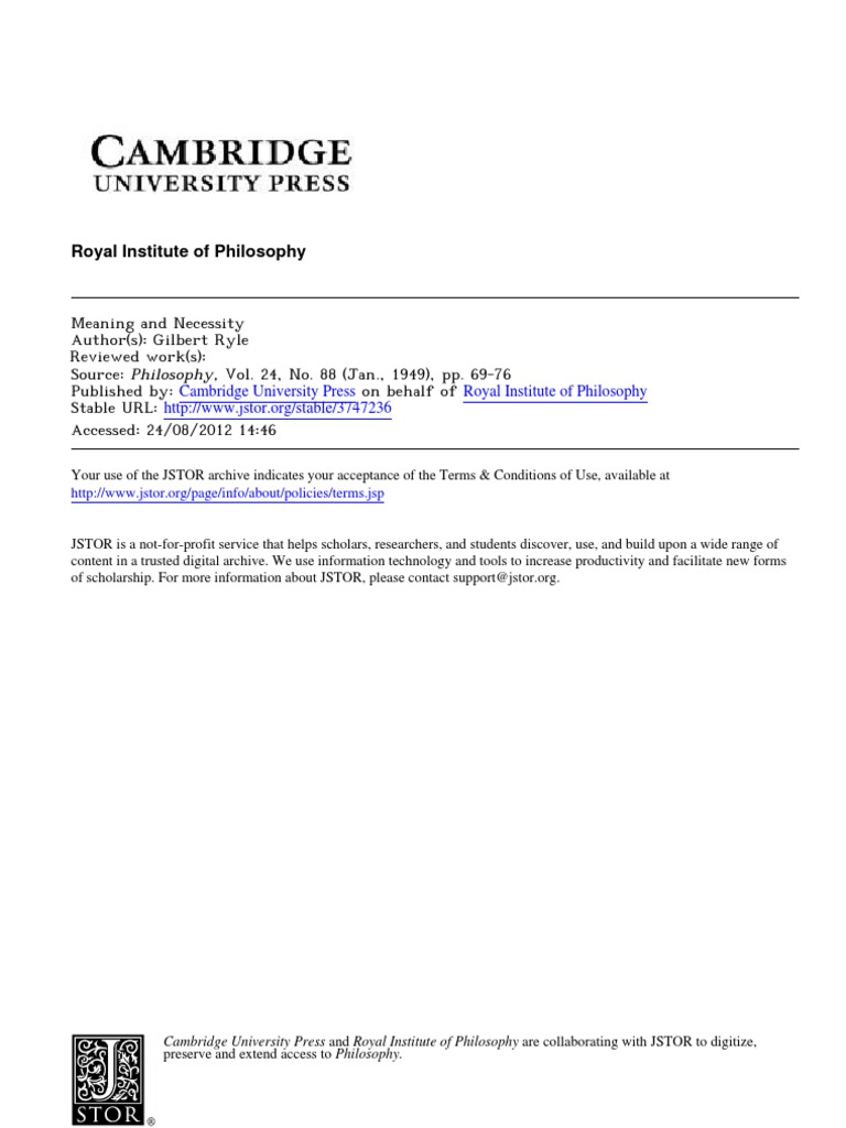 Meaning and Necessity (Ryle) | PDF | Predicate (Grammar) | Modal Logic