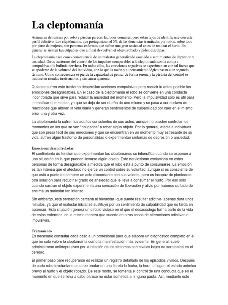 Tratamientos para la cleptomanía | PDF | Ansiedad | Depresión (estado ...