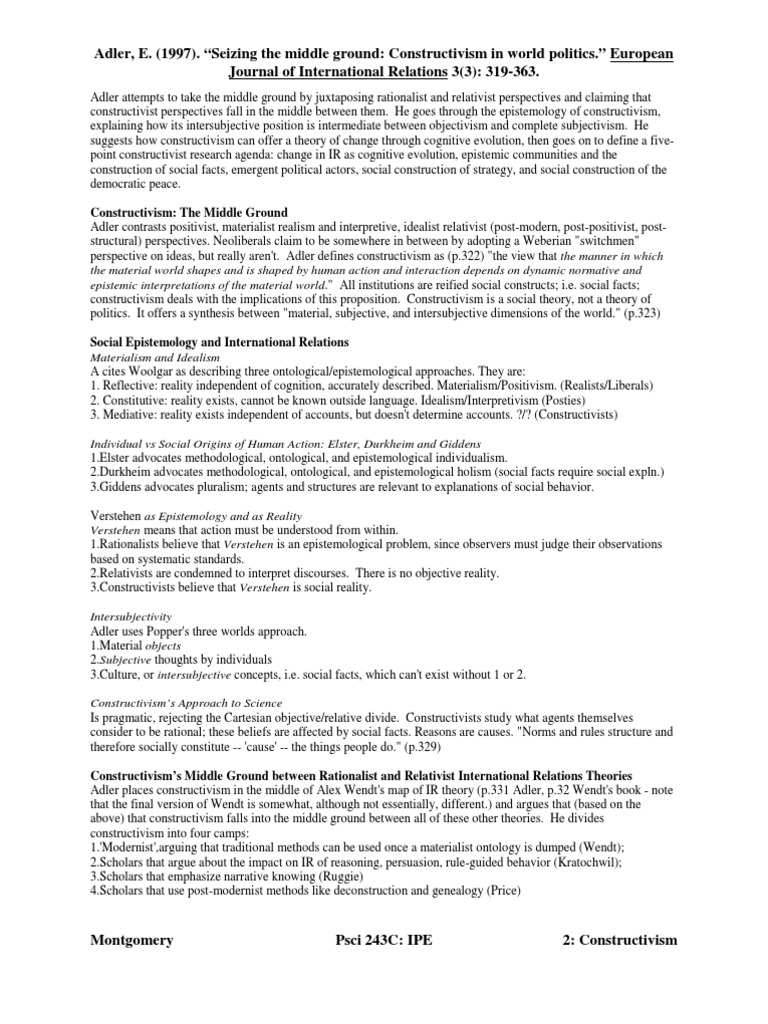 Constructivism: A Middle Ground in IR | PDF | International Relations ...