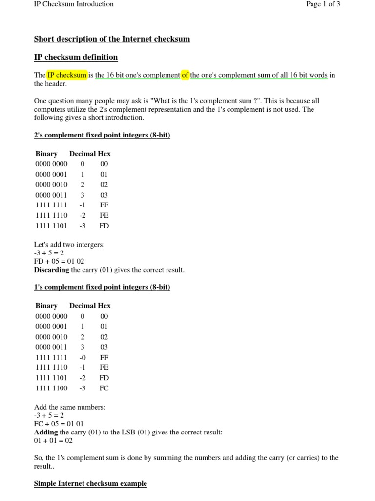 01-Short Description of The Internet Checksum | PDF | Network Packet ...