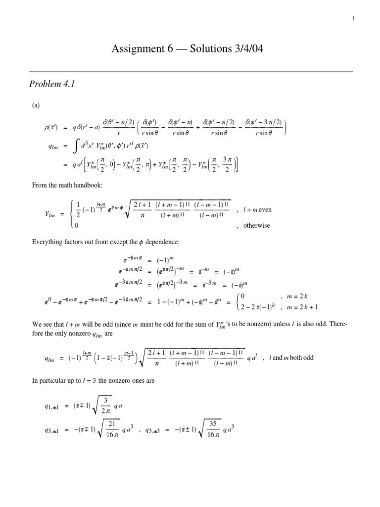 Assignment 6 - Solutions 3/4/04: Problem 4.1 | PDF