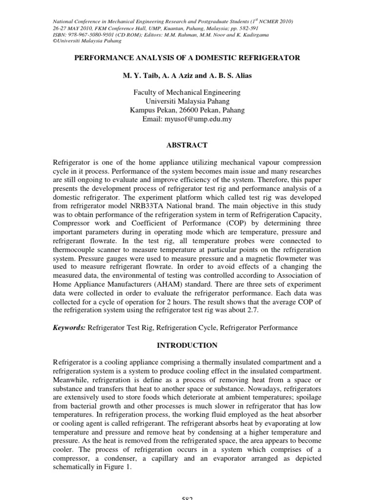 Performance Analysis of Domestic Refrigerator | PDF | Refrigerator ...