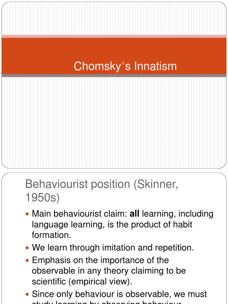 Chomsky's Innatism vs. Behaviorism | PDF | Language Acquisition | Noam ...