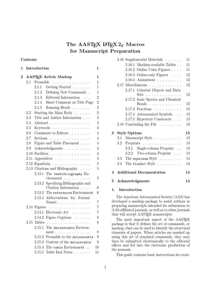 AASTEX LATEX Macros For Manuscript Prparation | PDF | Markup Language ...