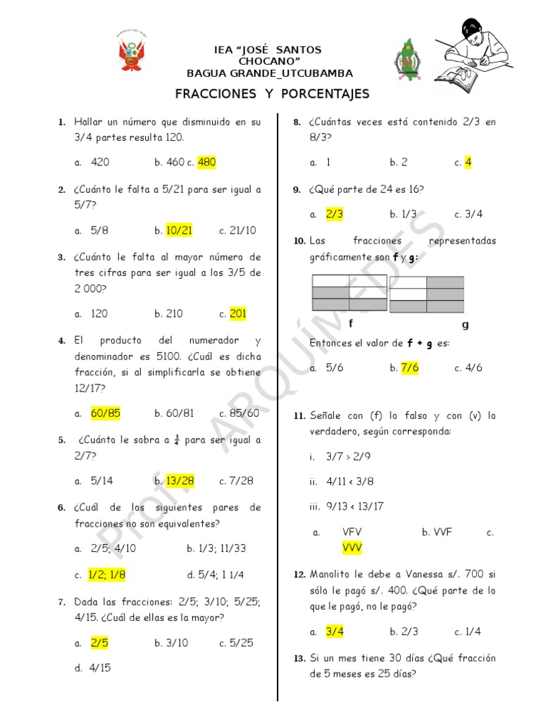 Fracciones y Porcentajes | PDF | Fracción (Matemáticas) | División ...