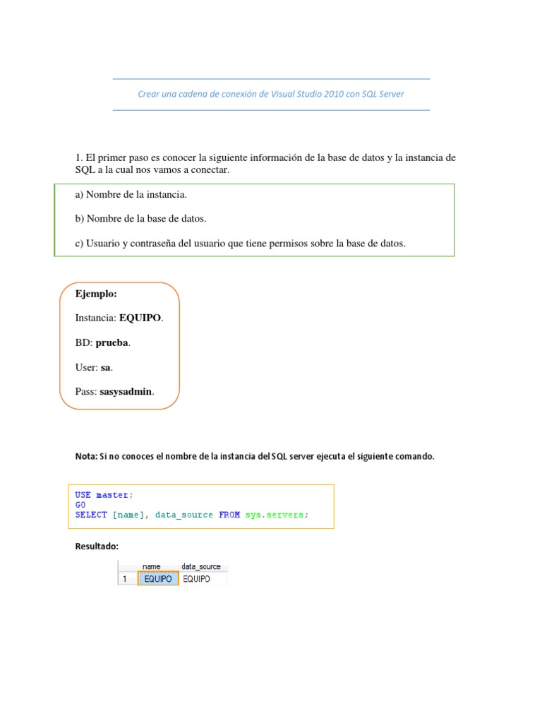 Crear Una Cadena de Conexión de Visual Studio 2010 Con SQL Server | PDF | Software de la ...