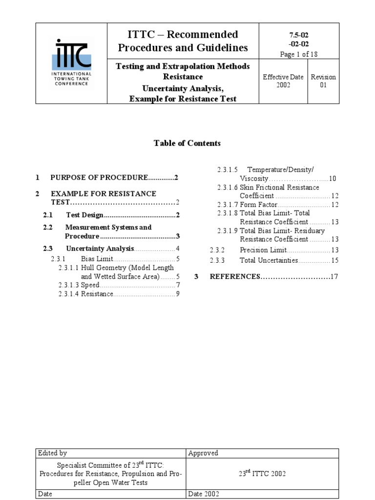 ITTC - Recommended Procedures and Guidelines For Resistance Uncertainty ...