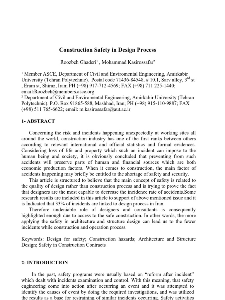 Construction Safety in Design Process | PDF | Safety | Construction ...