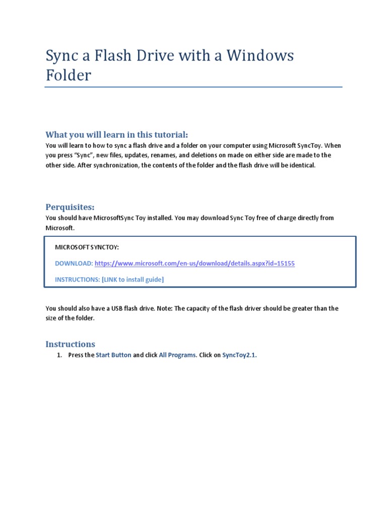 Microsoft Sync Toy Tutorial | PDF | Usb Flash Drive | Microsoft Software
