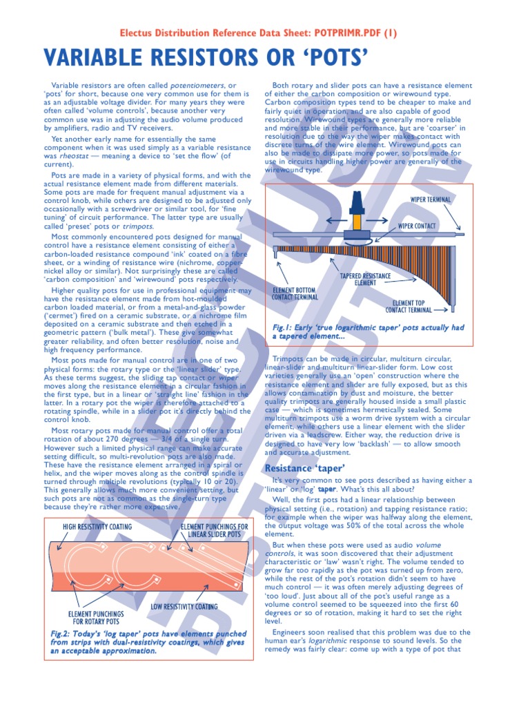 Variable Resistors or Pots : Electus Distribution Reference Data Sheet: POTPRIMR PDF | PDF ...