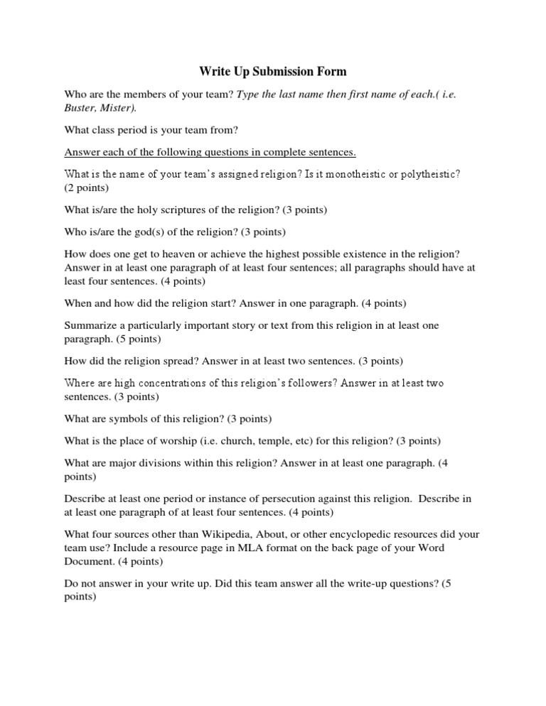Religion Write-Up Submission Guidelines | PDF