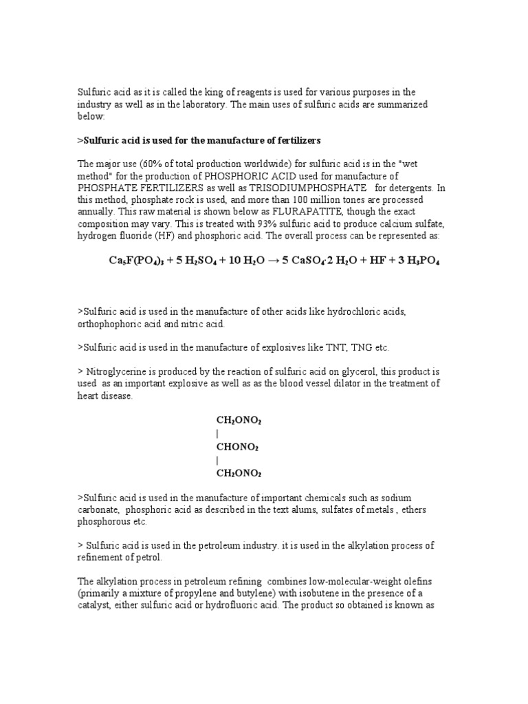 Sulfuric Acid As It Is Called The King of Reagents | PDF | Sulfuric ...