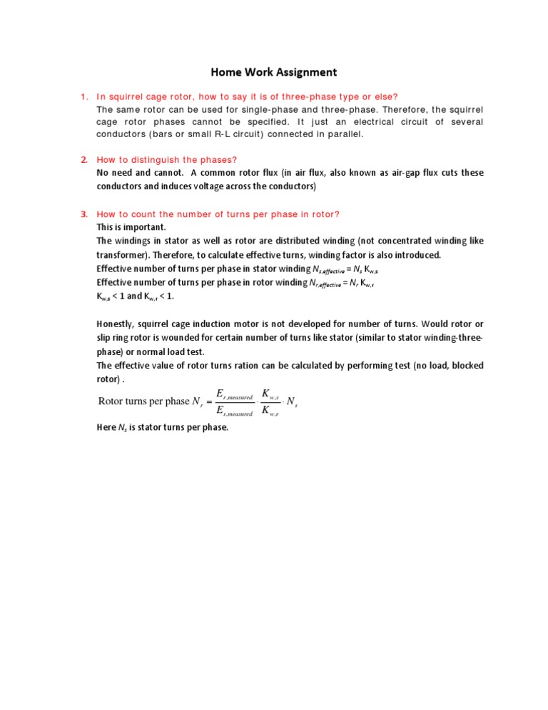 Home Work Assignment: 1. in Squirrel Cage Rotor, How To Say It Is of Three-Phase Type or Else ...
