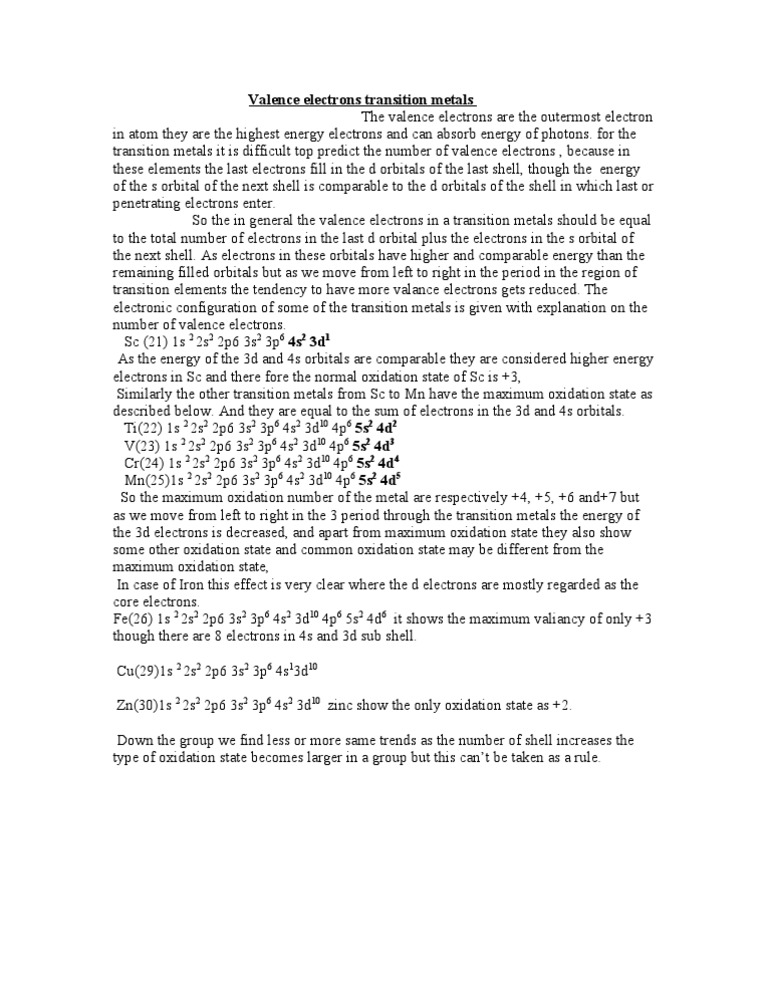 Valence Electrons Transition Metals Download Free Pdf Transition 7114