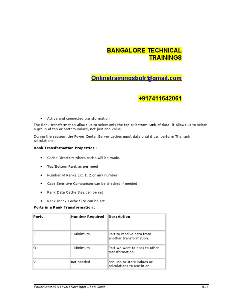 PowerCenter Rank Transformation Guide | PDF | Cache (Computing) | Port ...