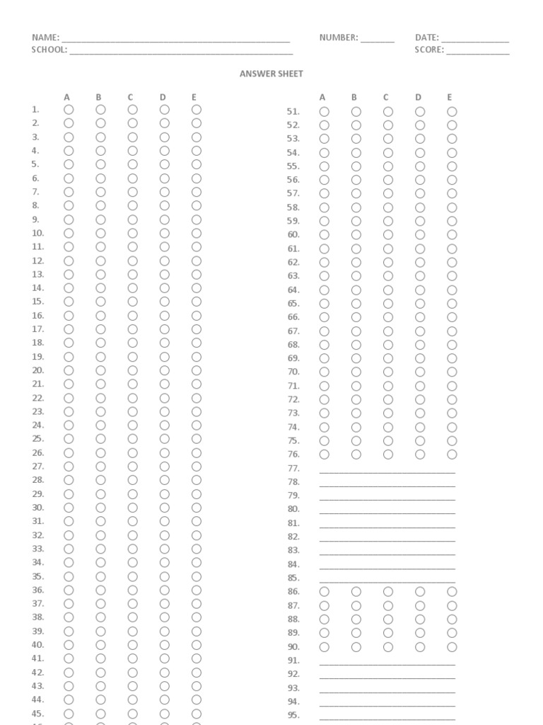 Answer Sheet Template 1 200