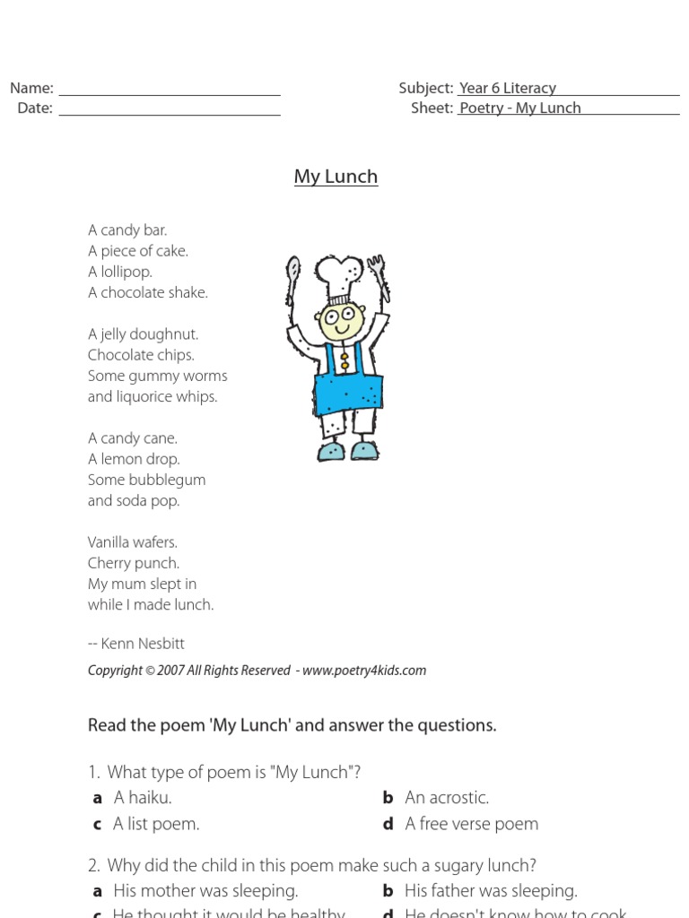 Reading Comprehension - My Lunch | PDF