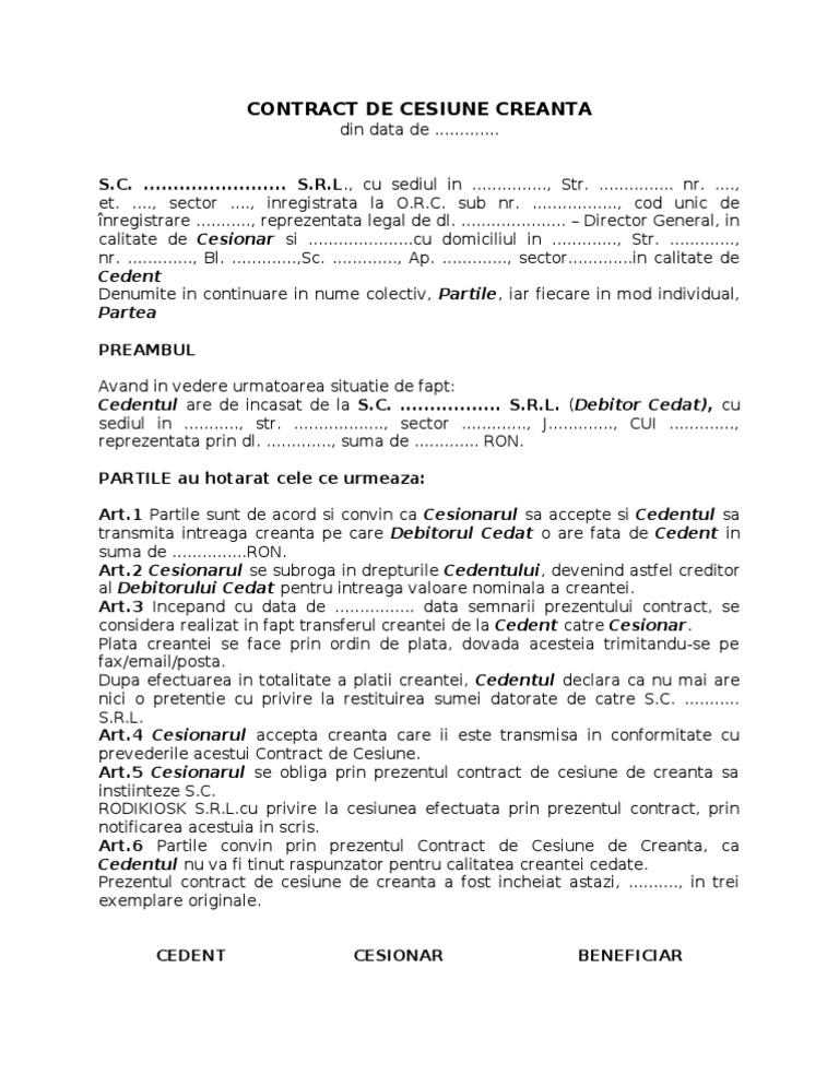 Contract de Cesiune Creanta | PDF