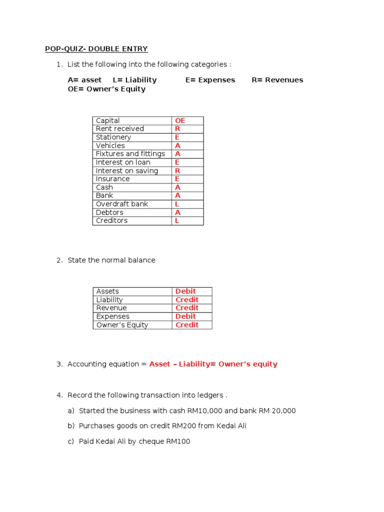 Double Entry Accounting Quiz Guide | PDF