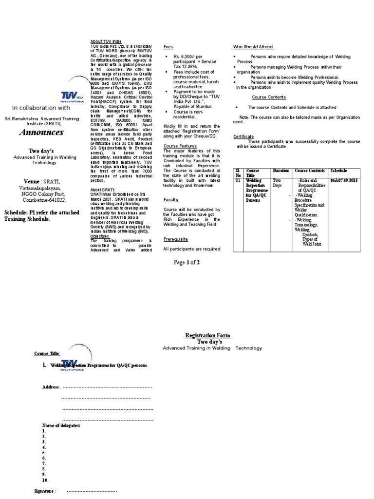 TUV Welders Training Letter | PDF | Welding | Construction