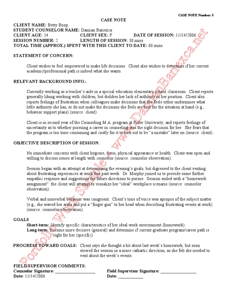 Counseling Case Notes A | PDF | School Counselor | Nonverbal Communication