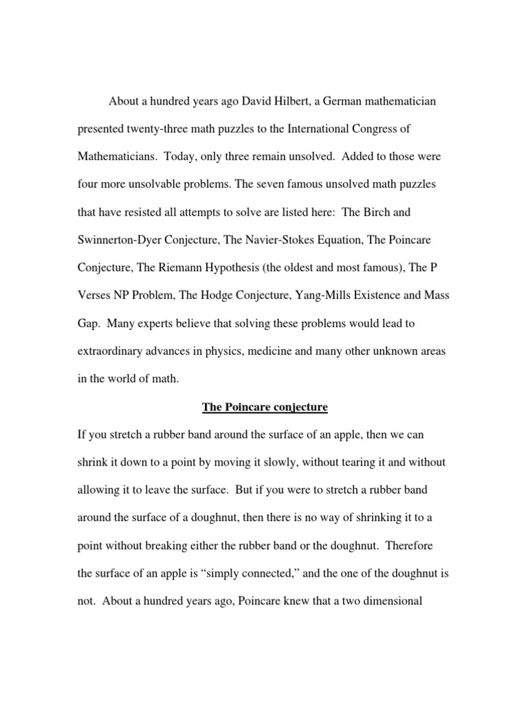 The Seven Famous Unsolved Math Puzzles | PDF | Manifold | Conjecture