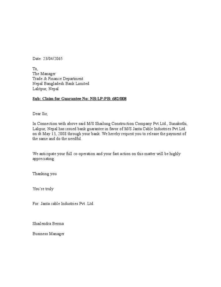 Bank Guarantee Release Letter | PDF | Money | Financial Services