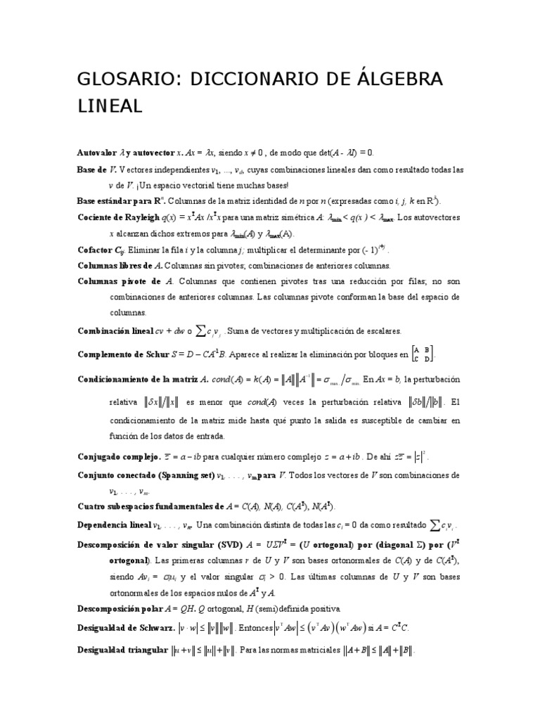 Glossary Algebra Lineal | PDF