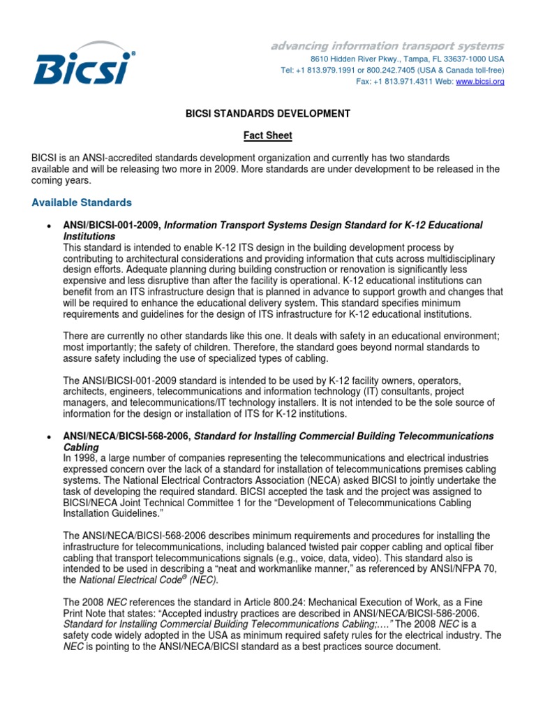 BICSI | PDF | Telecommunication | Standardization