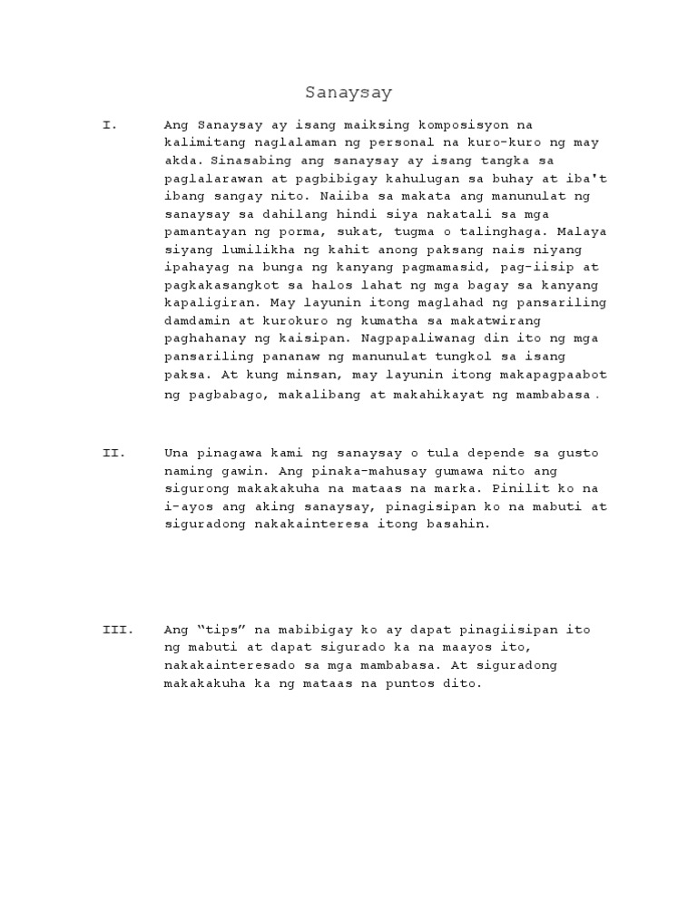 Sanaysay Example