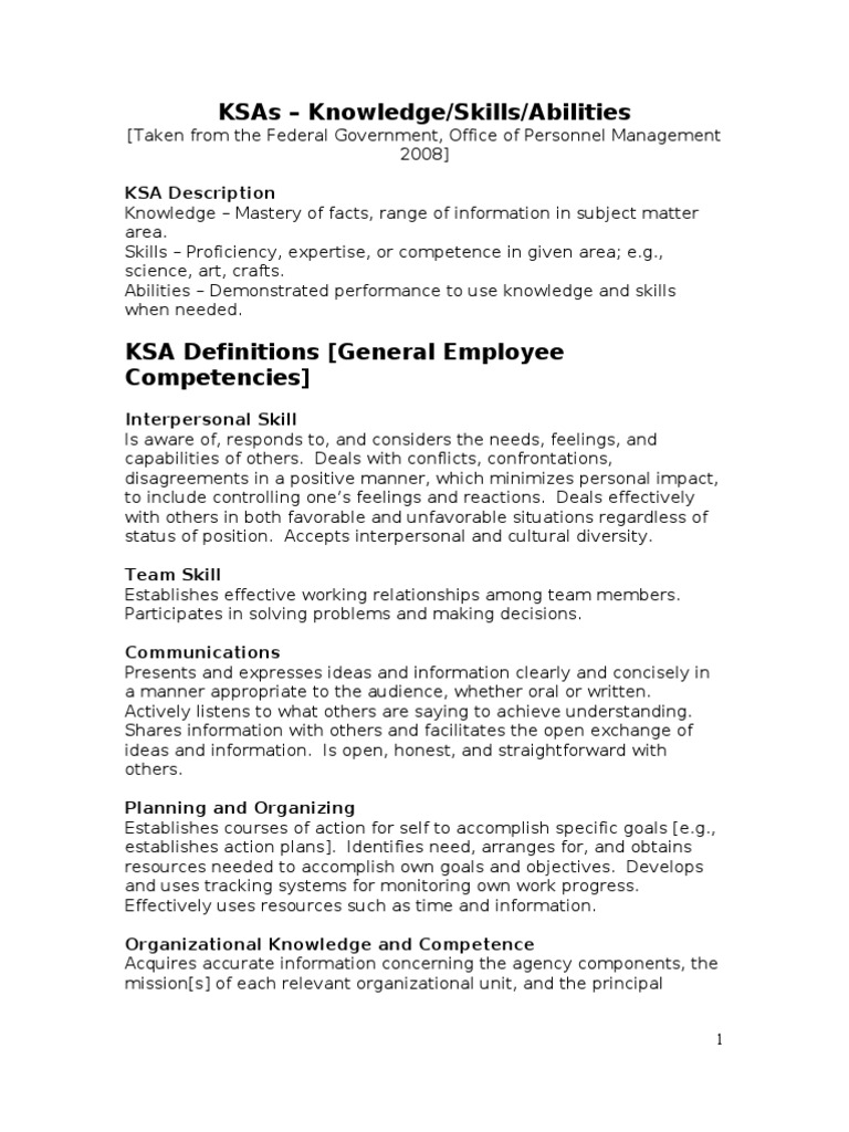 KSAs-Knowledge, Skills, Abilities | Competence (Human Resources ...