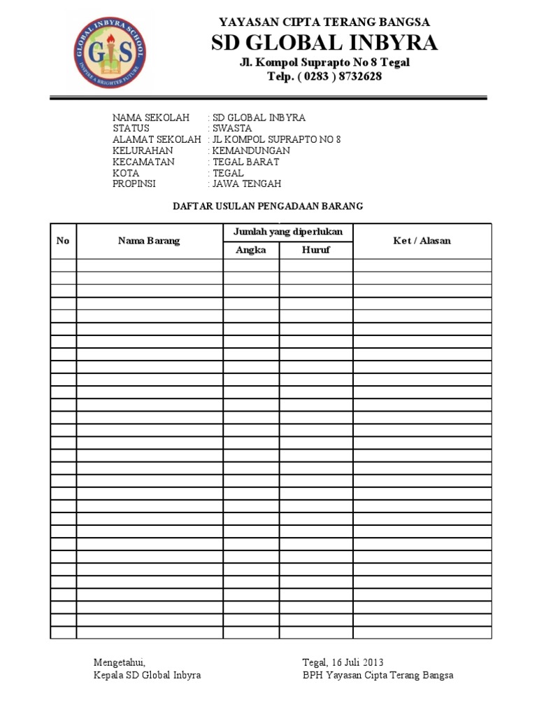 Daftar Usulan Pengadaan Barang | PDF