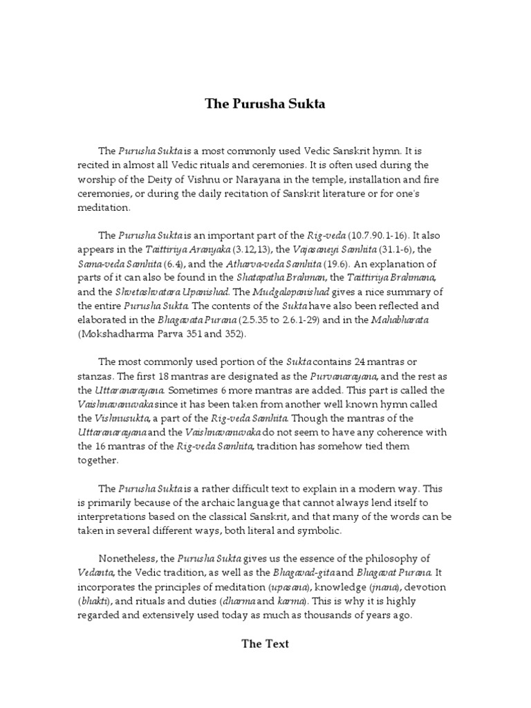 The Purusha Sukta | Download Free PDF | Vedas | Indian Philosophy