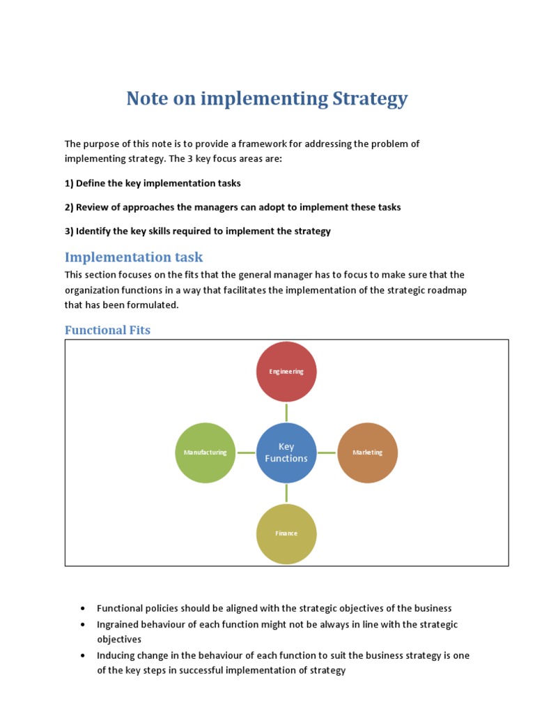 Note On Implementing Strategy | PDF | Strategic Management | Marketing
