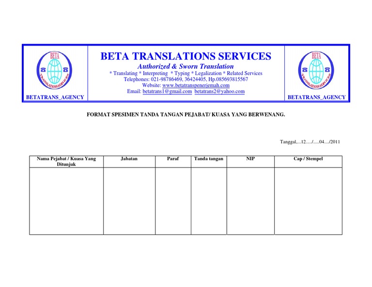 Contoh Spesimen Tanda Tangan | PDF