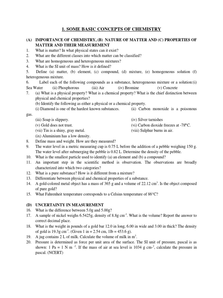 Class 11 Chemistry: Basic Concepts | PDF | Mole (Unit) | Oxygen