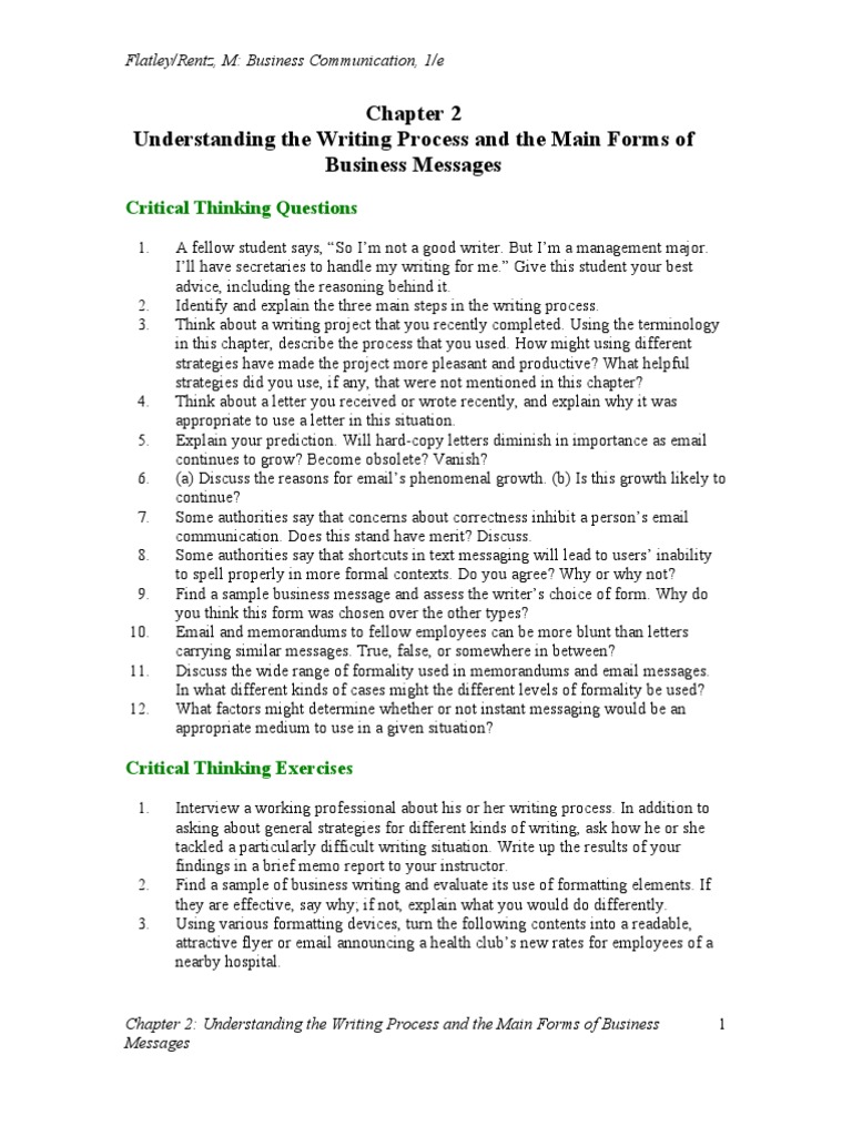 Chapter 02 Critical Thinking Questions and Exercises | PDF | Text ...