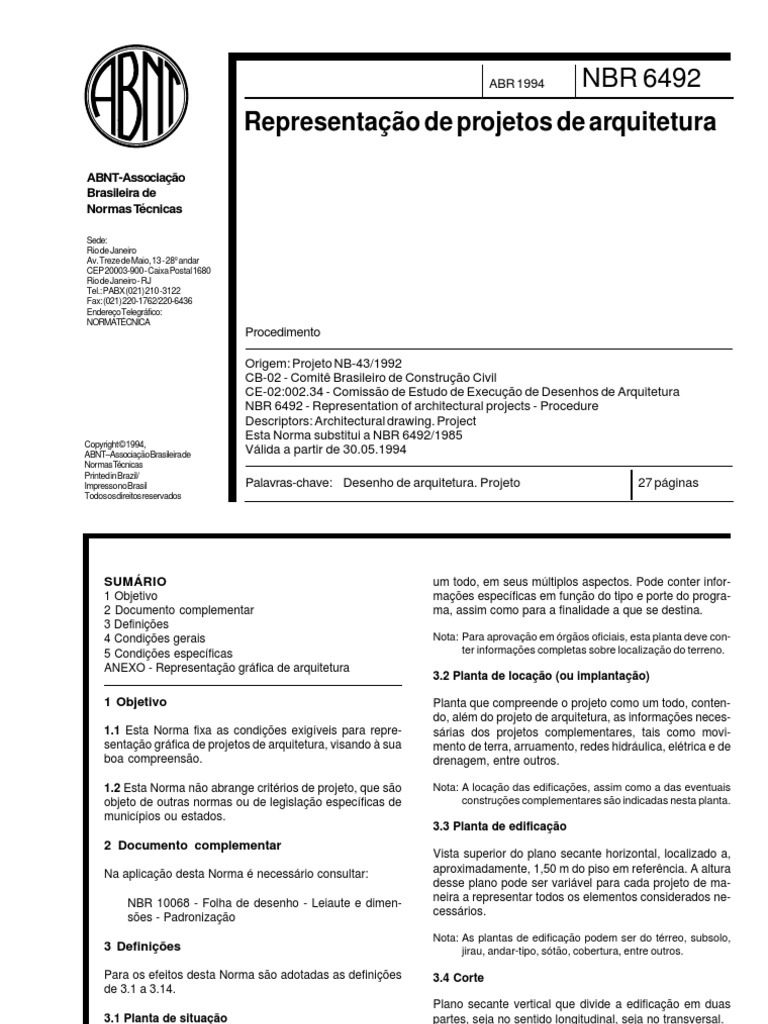 NBR 6492 - Representação de Projetos de Arquitetura | PDF | Desenho ...
