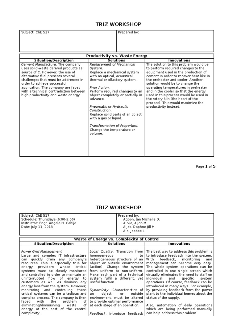 Triz Workshop | PDF | Feedback | Innovation