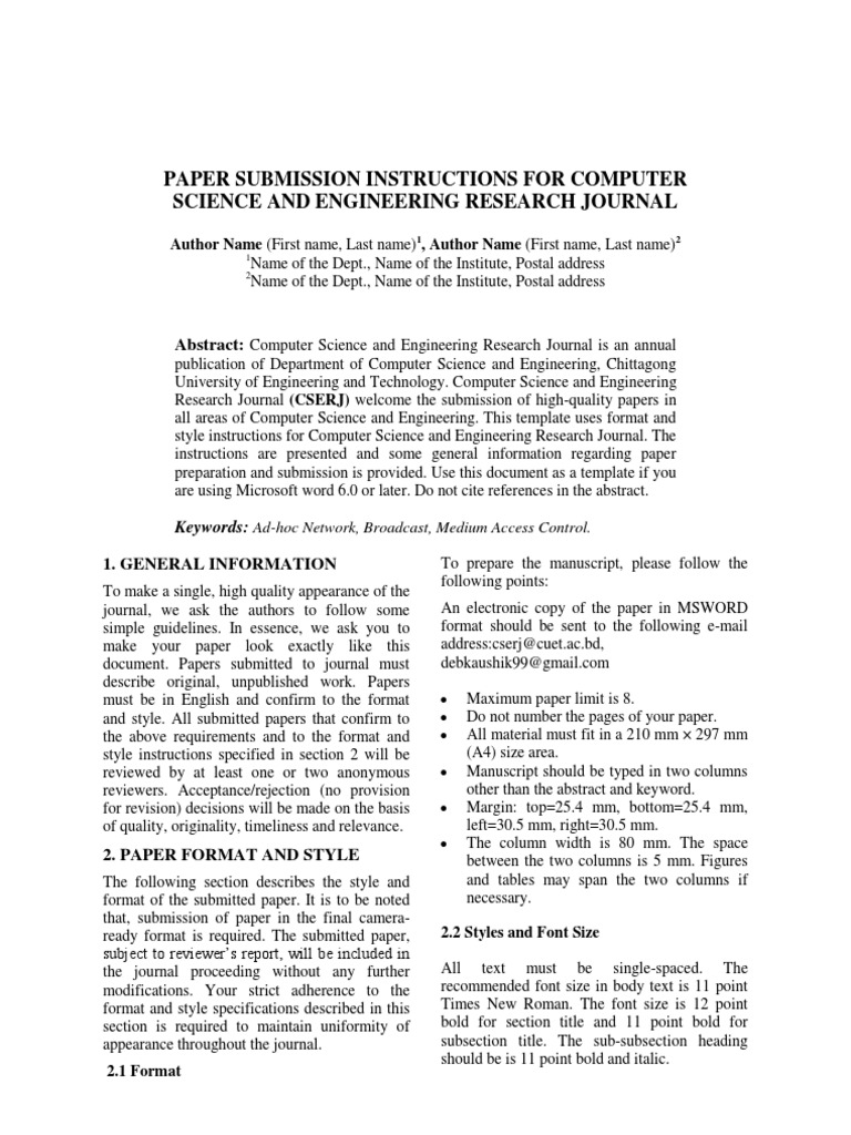 Paper Submission Instructions For Computer Science and Engineering ...