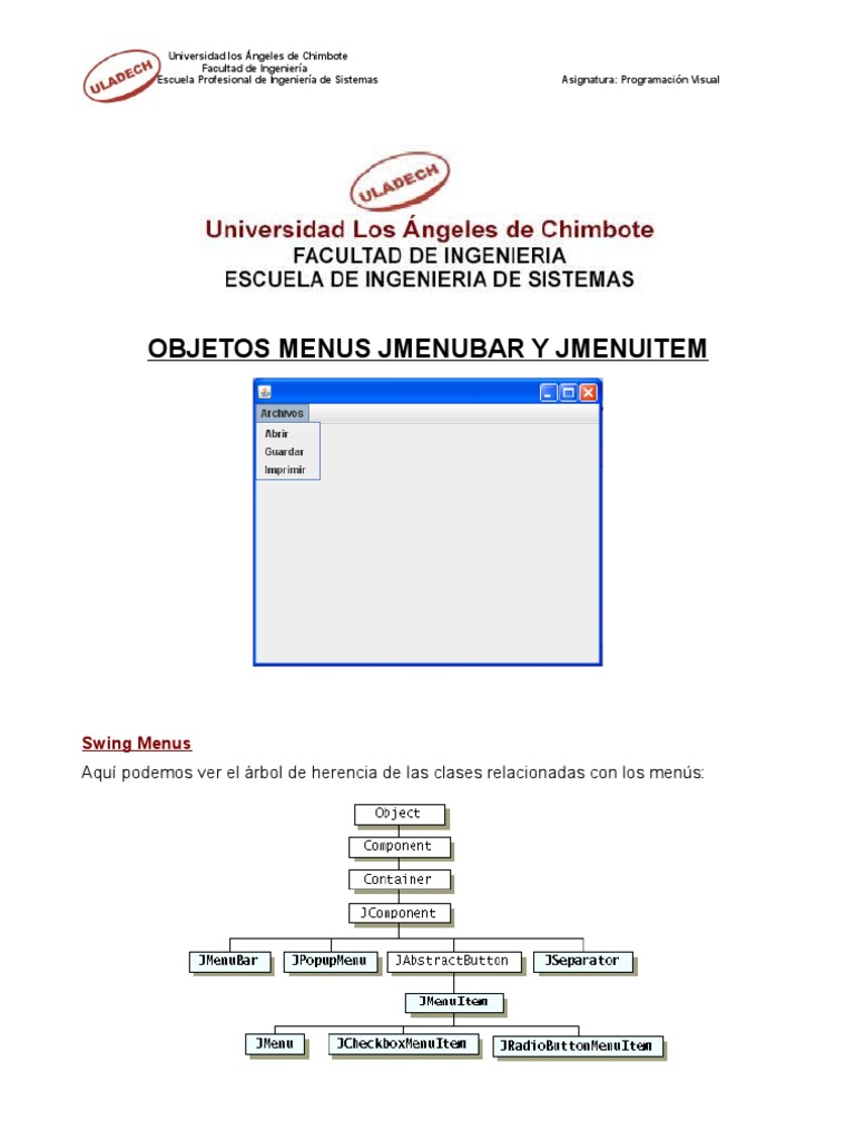 Tema 10 Objetos JMenuBar JMenuItem | PDF | Menú (Computación ...