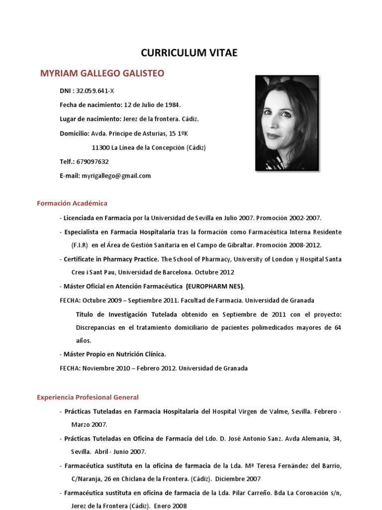 CV Myriam Gallego Sept13 PDF | PDF | Calidad asistencial | Farmacia