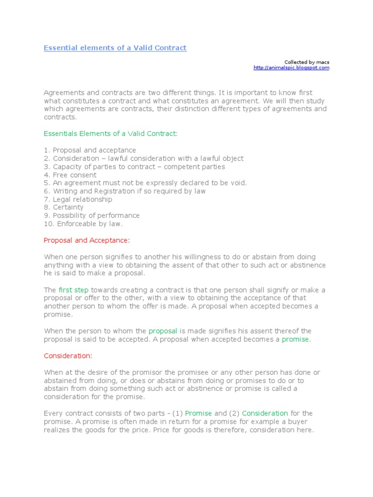 Essential Elements of a Valid Contract | PDF | Consideration | Civil ...