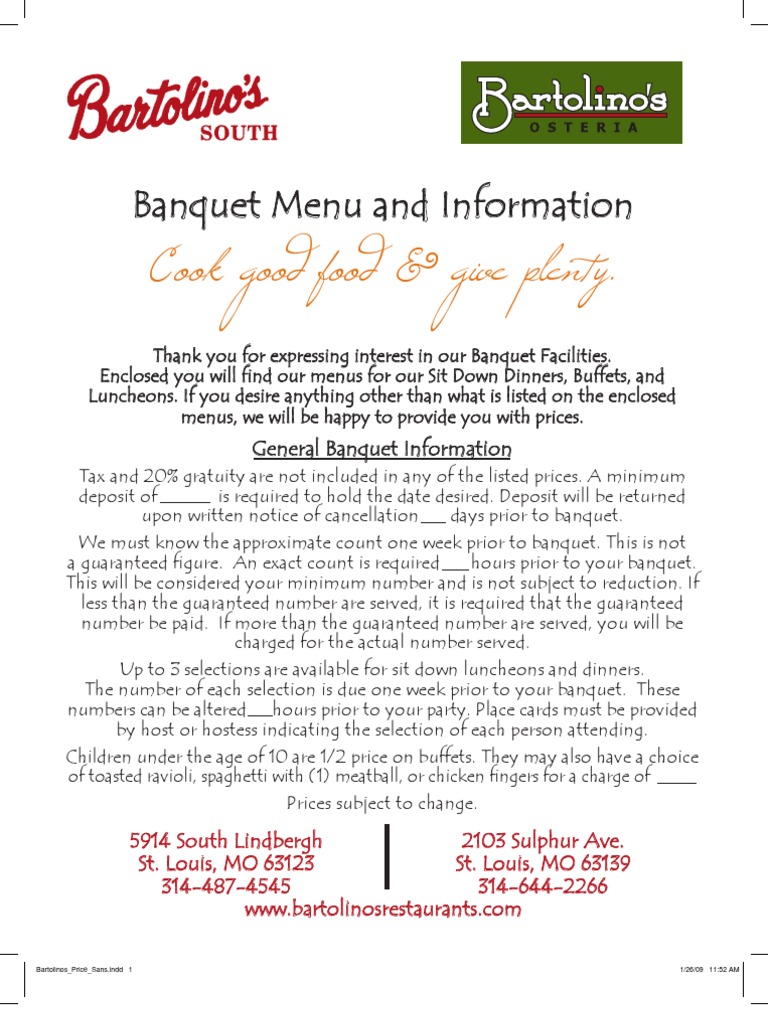 Cook Good Food & Give Plenty.: Banquet Menu and Information | PDF ...