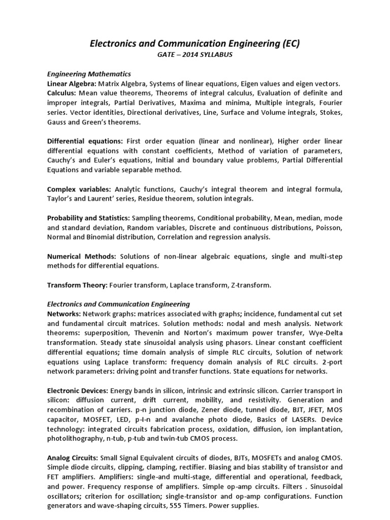 GATE 2014 EC Syllabus Overview | PDF