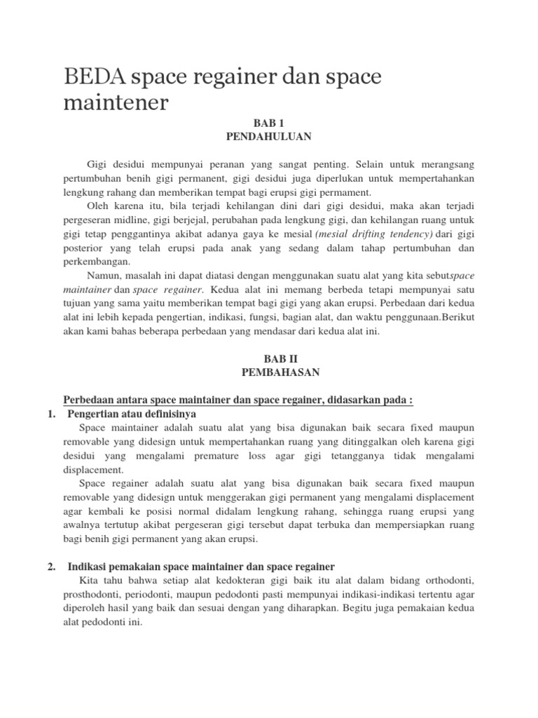 Space Maintainer vs Regainer | PDF