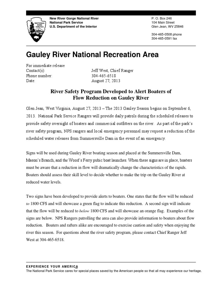 Gauley River National Recreation Area - Flow Reductions - 2013 | PDF ...