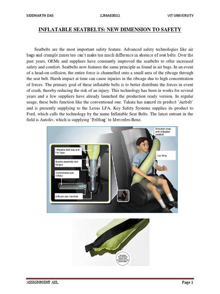 Inflatable Seatbelts: New Dimension To Safety: Siddharth Das 12MAE0011 ...